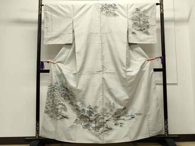 平和屋着物●訪問着　本場染大島紬　手描き　風景文　正絹　逸品　未使用　CAAS0179th