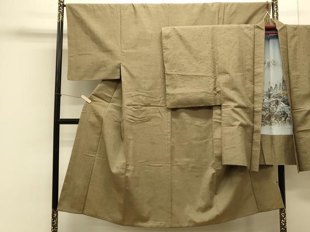 平和屋着物●男性　紬　アンサンブル　色無地　樺茶色　正絹　逸品　CAAS0264th