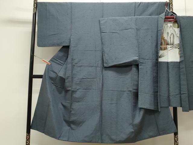 平和屋着物●男性　髭紬　アンサンブル　色無地　藍鼠色　正絹　逸品　CAAS0288th