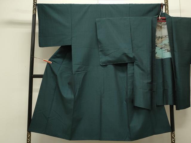 平和屋着物●男性　紬　アンサンブル　色無地　百入茶色　正絹　逸品　CAAS0292th