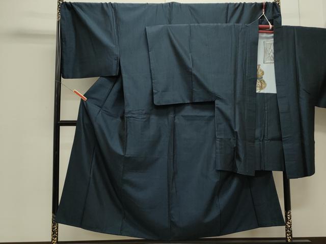 平和屋着物●男性　紬　アンサンブル　色無地　留紺色　キングサイズ　正絹　逸品　CAAS0297th