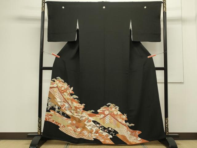 平和屋着物●創業460年・千總　豪華黒留袖　駒刺繍　吉祥花文　金彩　正絹　逸品　CAAS0325th