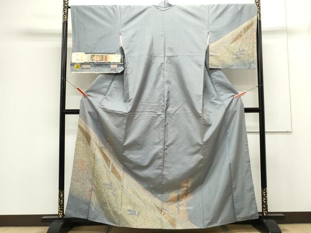 平和屋着物●訪問着　本場大島紬　刺繍　吉祥草花文　金糸　証紙付き　正絹　逸品　CAAS0340th