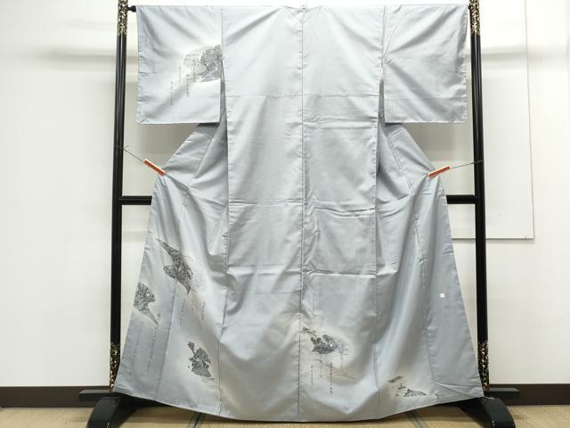 平和屋着物●訪問着　本場染大島紬　湯谷文雄　人物風景文　銀彩　正絹　逸品　CAAS0392th