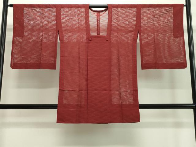 平和屋着物▽道行コート　スリーシーズン　春夏秋　塵除け　紗　吉祥文　紅海老茶色　正絹　逸品　CAAS1955gh