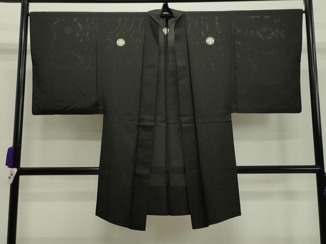 平和屋着物▽男性　黒紋付　長羽織　スリーシーズン　春夏秋　塵除け　絽　正絹　逸品　CAAS1979gh