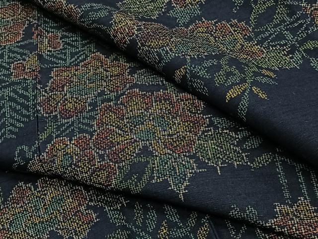 平和屋着物▽上質な紬 　単衣　草花文 　正絹　逸品　未使用　CAAS2406xi