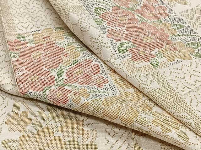 平和屋着物▽上質な紬　単衣　草花文　正絹　逸品　CAAS2416xi