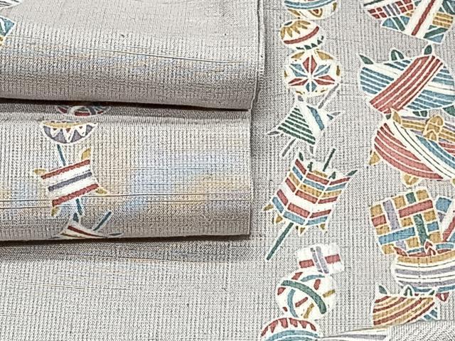 平和屋着物▽上質な紬　単衣　糸巻き文　正絹　逸品　CAAS2424xi