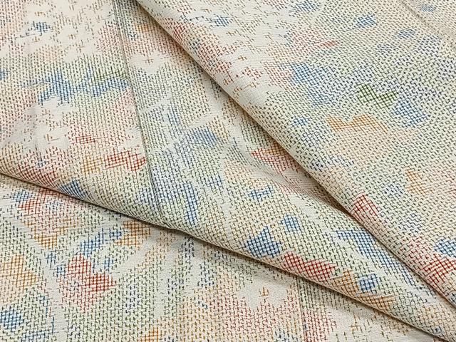 平和屋着物▽上質な紬　単衣　草花文　正絹　逸品　CAAS2427xi