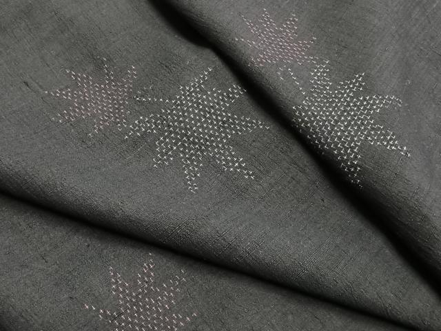 平和屋着物▽上質な紬　単衣　枝葉文　正絹　逸品　CAAS2433xi