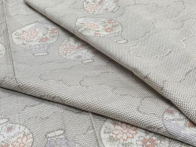 平和屋着物▽上質な紬　単衣　陶器草花文　正絹　逸品　CAAS2457xi