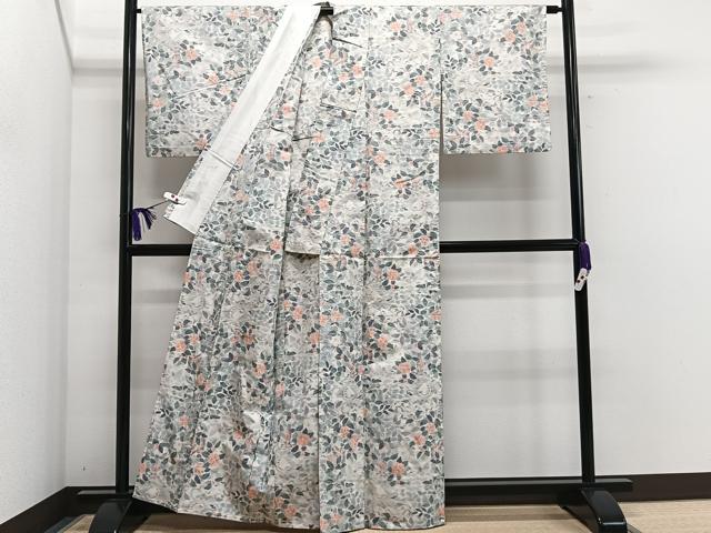 平和屋着物▽上質な紬 単衣 枝花鳥文 正絹 逸品 CAAS2462xi 平和