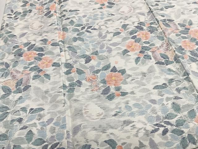 平和屋着物▽上質な紬 単衣 枝花鳥文 正絹 逸品 CAAS2462xi 平和