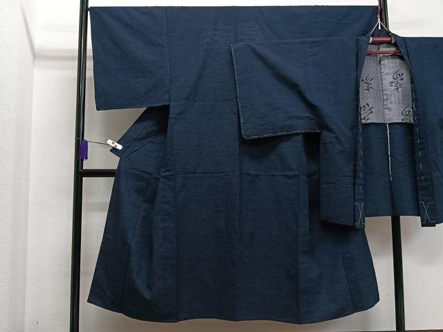 平和屋着物▽男性　紬　単衣　アンサンブル　紺青色　正絹　逸品　CAAS2485xi