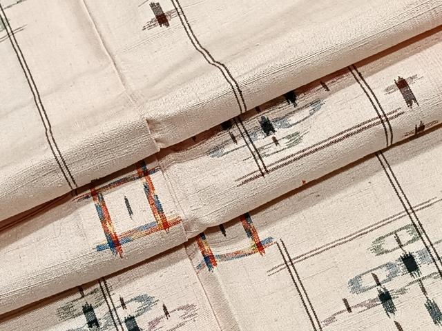 平和屋着物▽上質な紬　単衣　琉球絣文様　正絹　逸品　CAAS2492xi