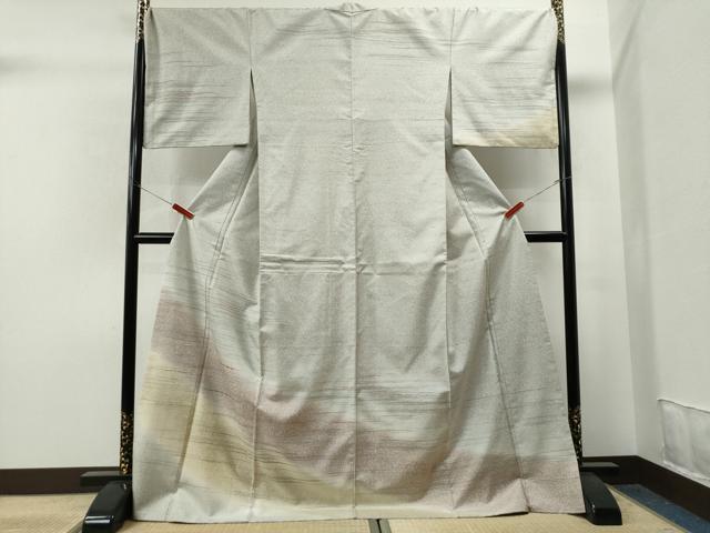 平和屋着物●石川県指定無形文化財　牛首紬　白山工房　訪問着　刺繍　霞文　正絹　逸品　CAAS6728yc