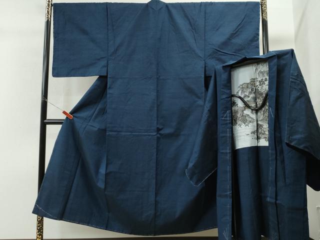 平和屋着物●男性　紬　アンサンブル　色無地　留紺色　正絹　逸品　未使用　CAAS6735yc