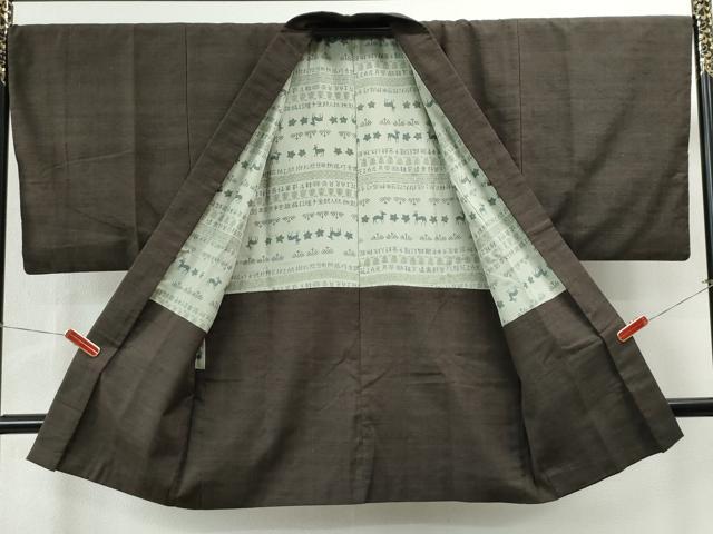 平和屋着物○男性 紬 アンサンブル 色無地 涅色 正絹 逸品 CAAS6763yc