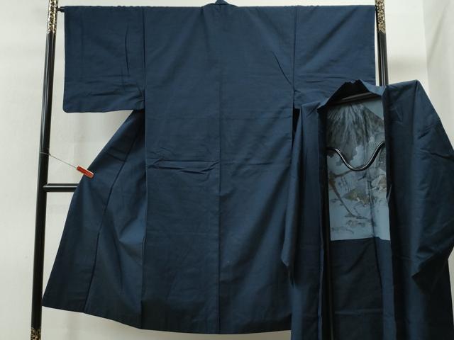 平和屋着物●男性　紬　アンサンブル　色無地　留紺色　正絹　逸品　CAAS6825yc