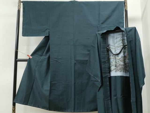 平和屋着物●男性　紬　アンサンブル　色無地　留紺色　正絹　逸品　未使用　CAAS6836yc