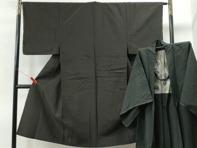 平和屋着物●男性　紬・羽織セット　着物・赤墨色　羽織：蝋色　格子柄　正絹　逸品　未使用　CAAS6853yc