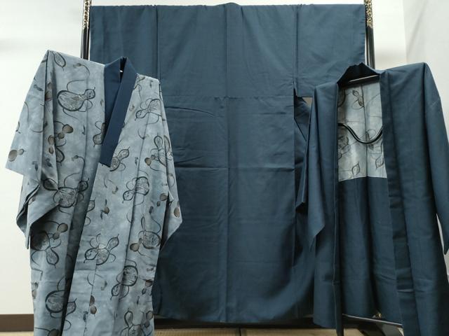 平和屋着物●男性　お召　アンサンブル・長襦袢セット　吉祥文　キングサイズ　正絹　逸品　CAAS6855yc