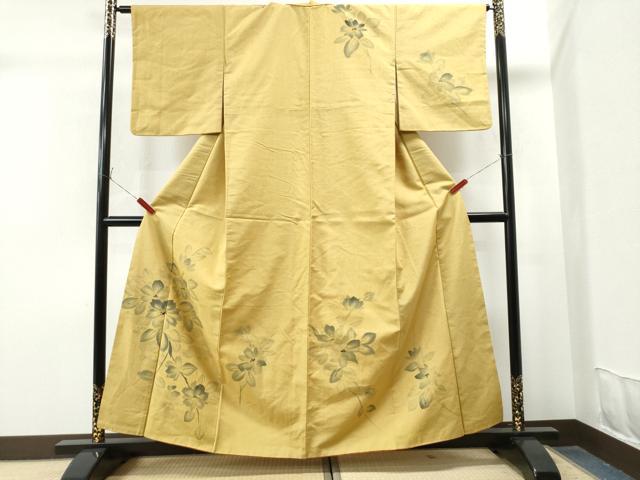 平和屋着物●訪問着　紬地　手描き　枝花文　正絹　逸品　CAAS6867yc