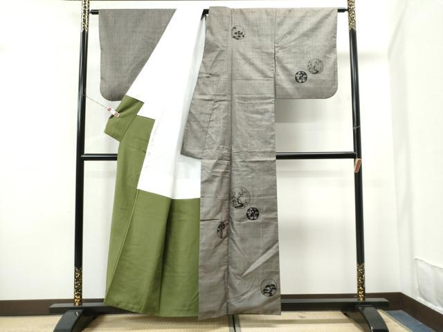 平和屋着物○本場大島紬 訪問着 9マルキ 泥染め 松竹梅丸文 恵大島紬