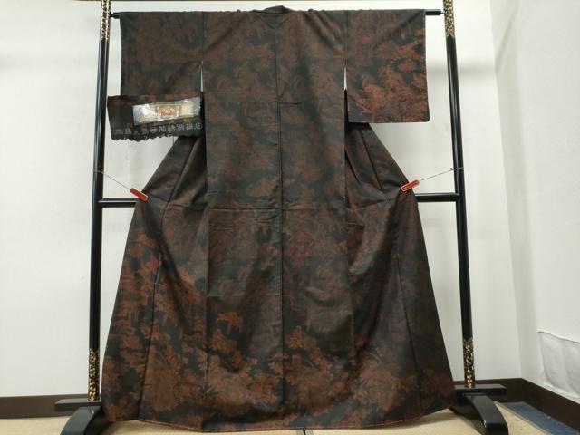 平和屋着物●本場大島紬　訪問着　泥染め　孔雀花鳥文　加納別誂　証紙付き　正絹　逸品　未使用　CAAS6918yc