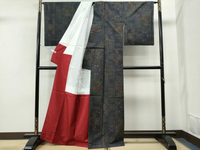 平和屋着物□本場大島紬 9マルキ 鏡裏花文 正絹 逸品 CAAP9949xe