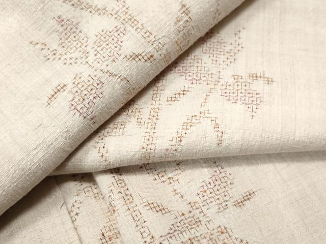 平和屋着物●結城紬　100亀甲　飛び亀甲　草花文　正絹　逸品　CAAS6933yc