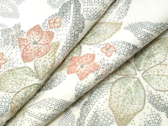 平和屋着物●中国三大刺繍　相良刺繍　訪問着　本場大島紬　白大島　草花文　金銀糸　正絹　逸品　未使用　CAAS6957yc