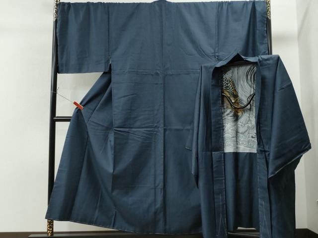 平和屋着物●男性　お召　アンサンブル　100亀甲　キングサイズ　正絹　逸品　未使用　CAAS6992yc