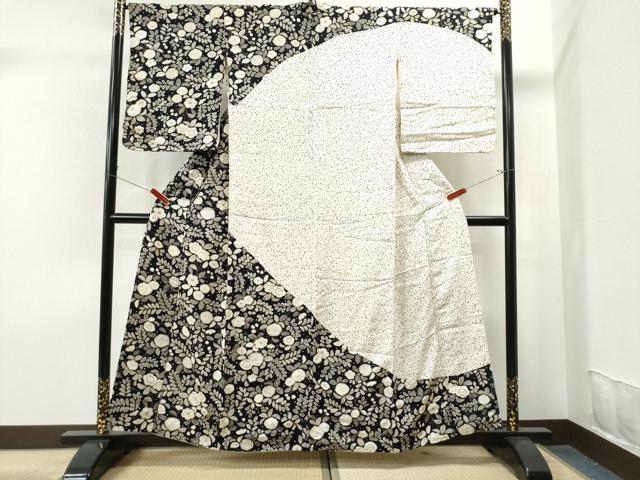 平和屋着物●訪問着　手描き　絞り　辻が花　黒地　金彩　正絹　逸品　CAAS7083yc
