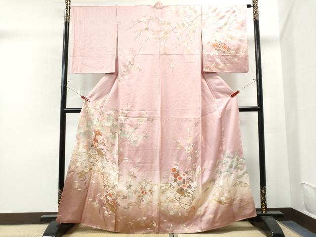 平和屋着物●訪問着　流水花筏文　暈し染め　金彩　正絹　逸品　CAAS7084yc