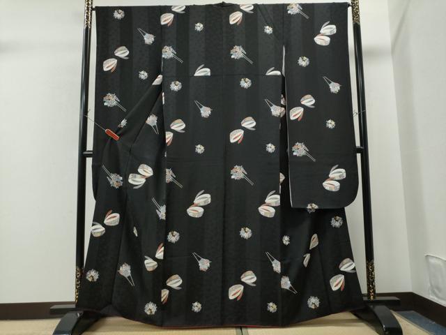 平和屋着物●豪華振袖　簪　ぽっくり下駄　黒地　金彩　正絹　逸品　CAAS7130yc