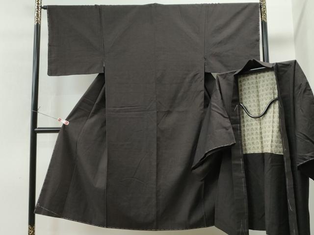 平和屋着物●男性　紬　アンサンブル　色無地　鉄黒色　正絹　逸品　未使用　CAAS7162yc