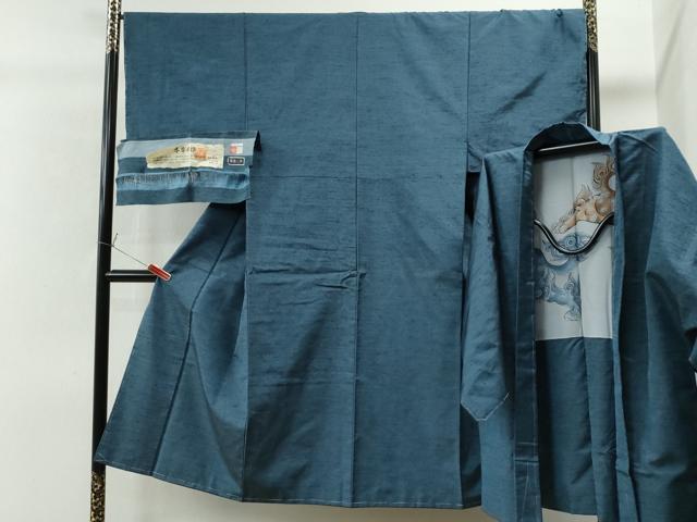 平和屋着物●男性　紬　アンサンブル　本草木染　霞文　反端付き　正絹　逸品　未使用　CAAS7163yc