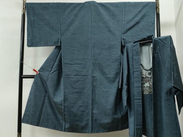 平和屋着物●男性　紬　アンサンブル　色無地　藍色　正絹　逸品　未使用　CAAS7173yc