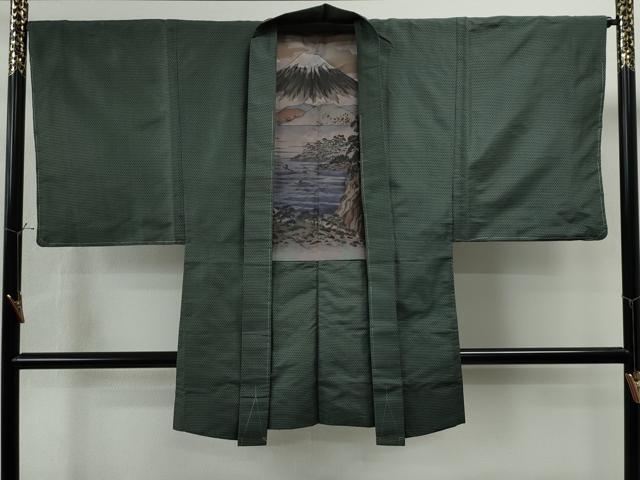 平和屋着物○男性 お召 アンサンブル 80亀甲 正絹 逸品 未使用 CAAS7174yc