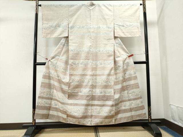 平和屋着物●訪問着　小千谷紬　亀甲柄　横段遠山樹林文　正絹　逸品　未使用　CAAS7192yc