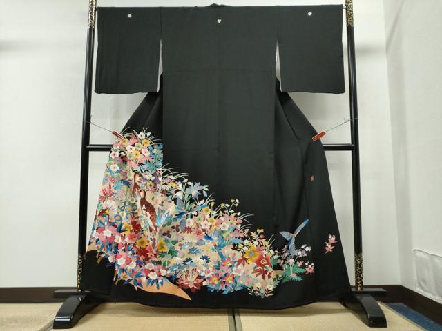 平和屋着物●本加賀友禅作家　直江良三　黒留袖　花鳥文　正絹　逸品　CAAS7229yc