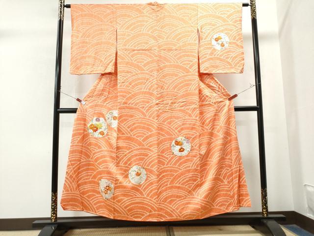 平和屋着物●創業460年・千總　訪問着　駒刺繍　総絞り　青海波　草花丸文　金彩　松坂屋扱い　正絹　逸品　CAAS7291yc