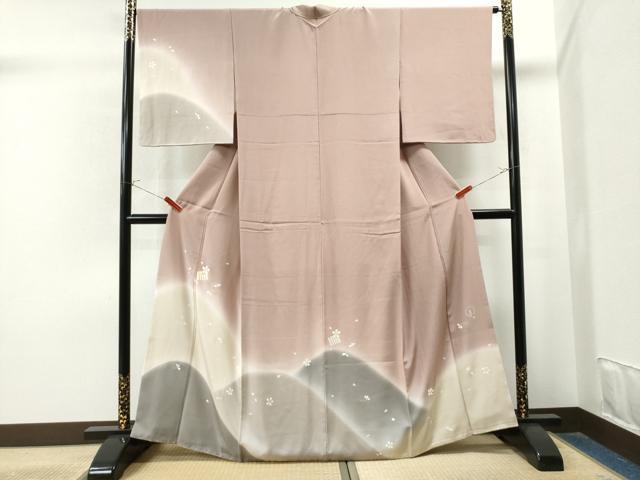 平和屋着物●京友禅作家　伊藤美智夫　訪問着　遠山源氏香舞桜文　暈し染め　金彩　正絹　逸品　CAAS7304yc