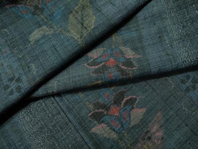 平和屋着物●小千谷紬　更紗花文　正絹　逸品　未使用　CAAS7353yc