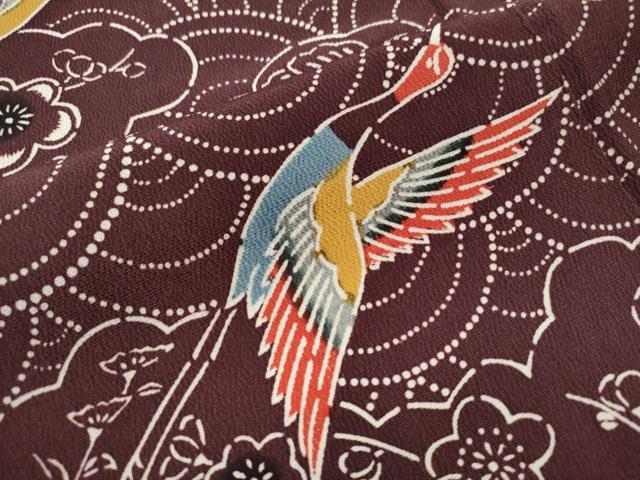 平和屋着物○上質な小紋 型染め 雲取り青海波飛鶴花