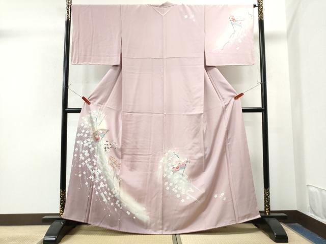 平和屋着物●訪問着　扇流水舞桜文　暈し染め　金彩　正絹　逸品　未使用　CAAS7375yc