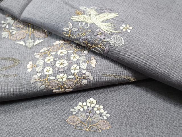 平和屋着物●訪問着　本場染大島紬　総刺繍　鳳凰草花文　金糸　正絹　逸品　CAAS7424yc