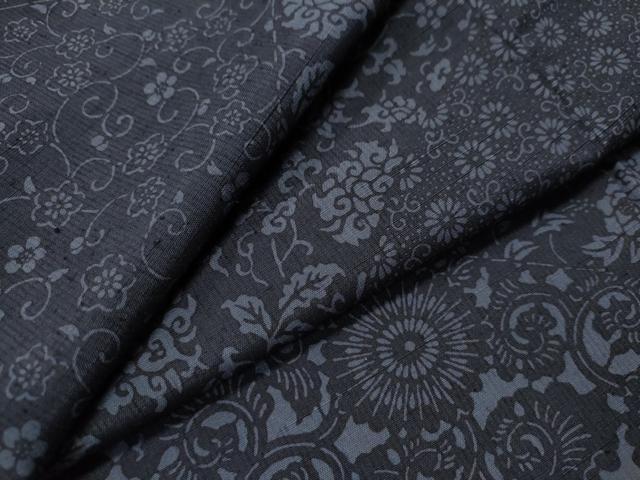 平和屋着物●上質な小紋　藍　型染め　紬地　鳳凰更紗菊花唐草文　正絹　逸品　CAAS7446yc